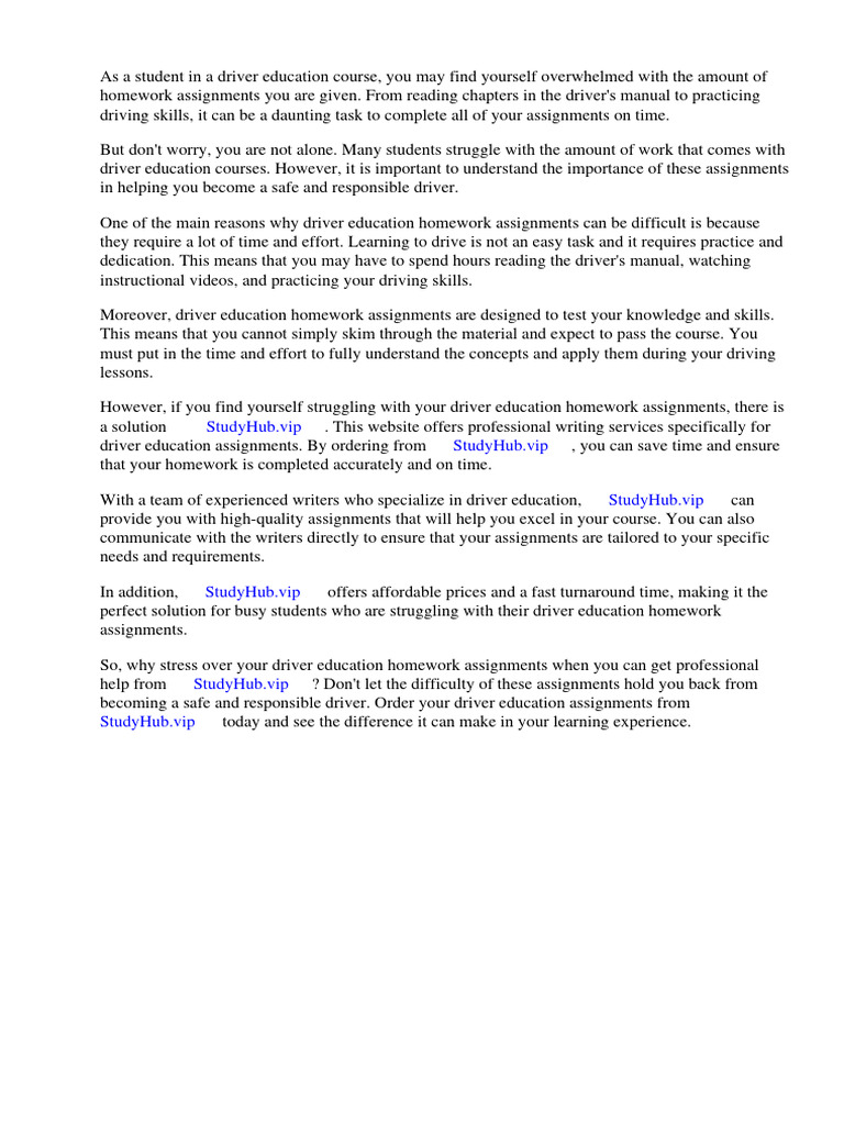 Driver Education Homework Assignments | PDF | Driver's License ...
