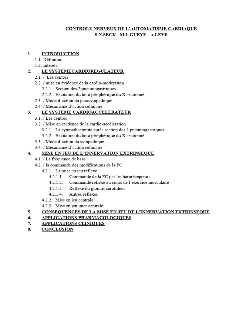 Contrôle nerveux de l'automatisme cardiaque | PDF | Cœur | Fréquence ...