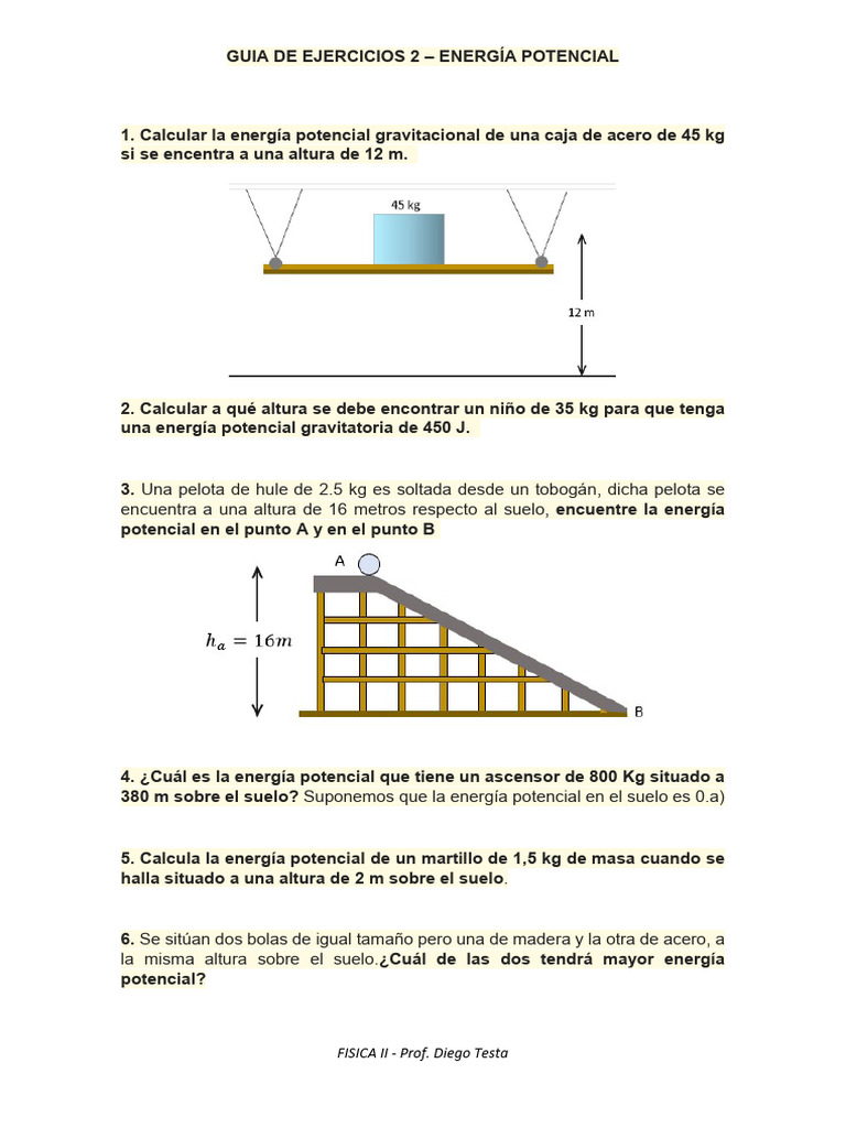 Guía de Ejercicios N°2-Energía Potencial | PDF