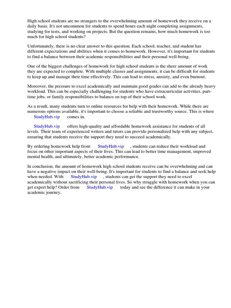 How Much Homework Should High School Students Get | PDF | Homework ...