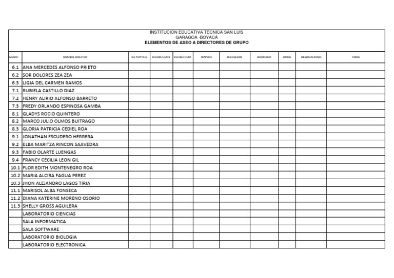 Formato Elementos de Aseo Directores San Luis 2023 | PDF