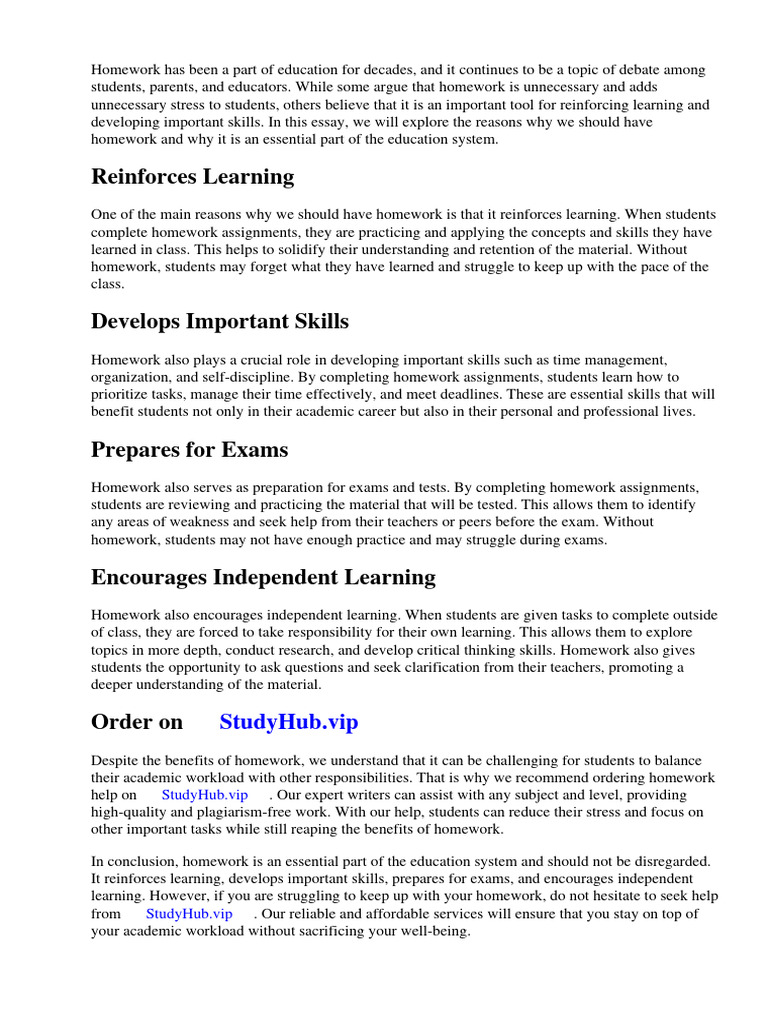 Why We Should Have Homework Essay | PDF | Homework | Teachers