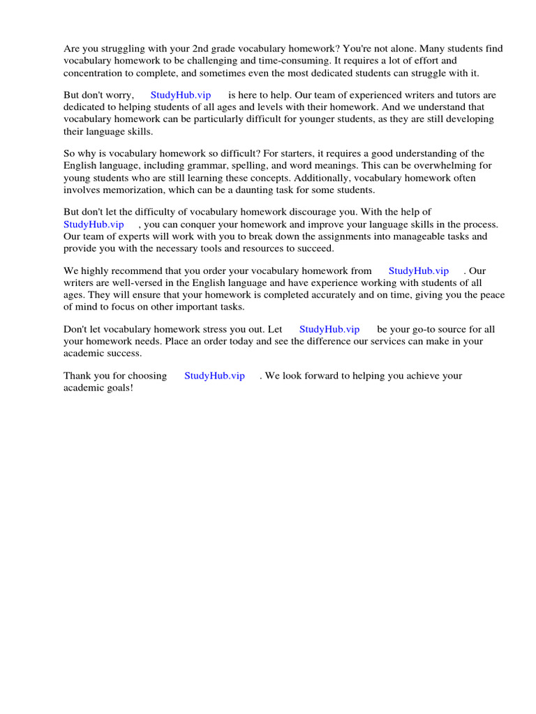 Vocabulary Homework 2nd Grade | PDF | Vocabulary | Homework