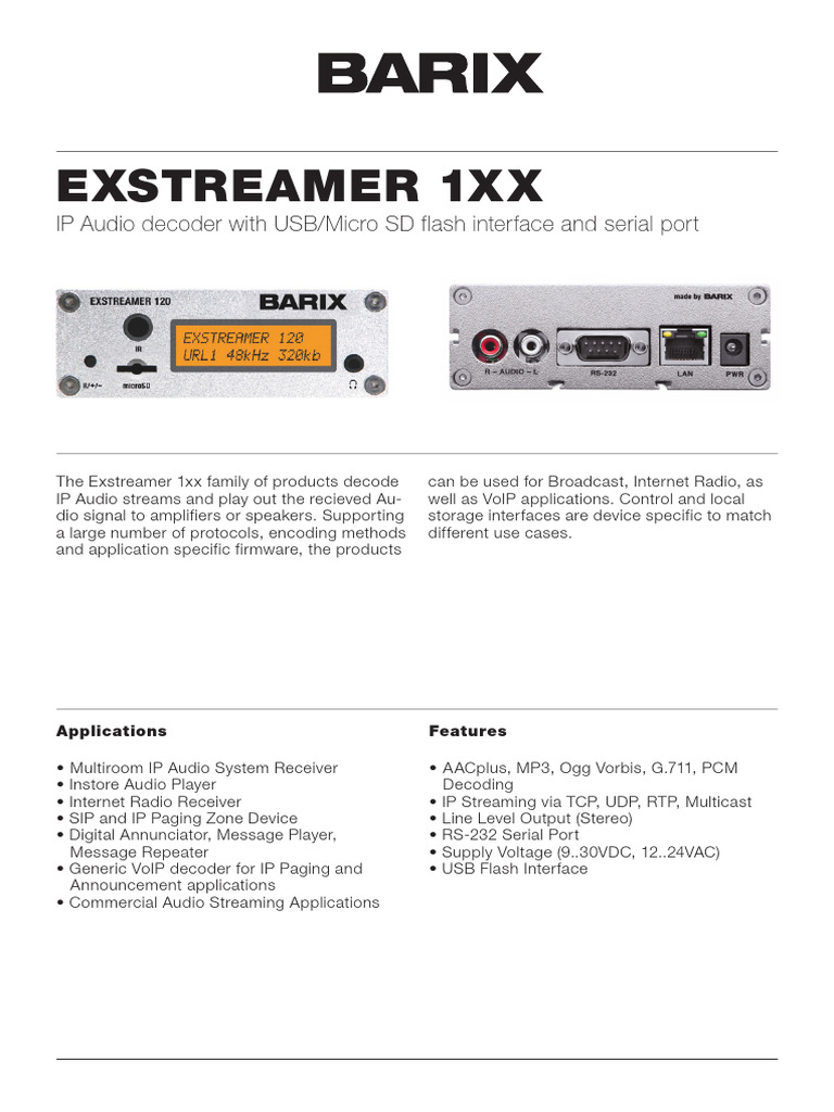 Exstreamer 1XX IP Audio Decoder | PDF | Usb | Computing