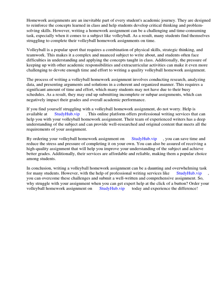 Volleyball Homework Assignment | PDF | Volleyball | Homework