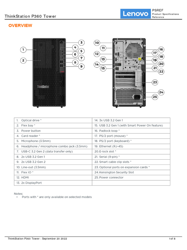 ThinkStation P360 Tower Spec | PDF | Usb | Solid State Drive