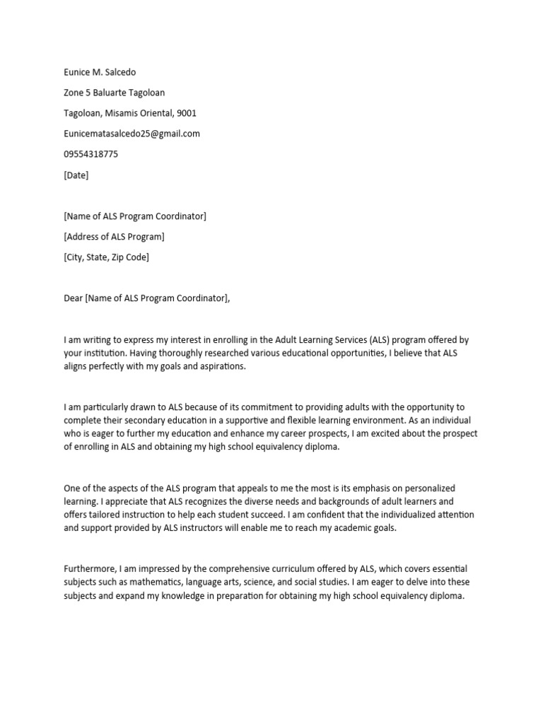 Application and resume ALS | PDF | Learning | Curriculum