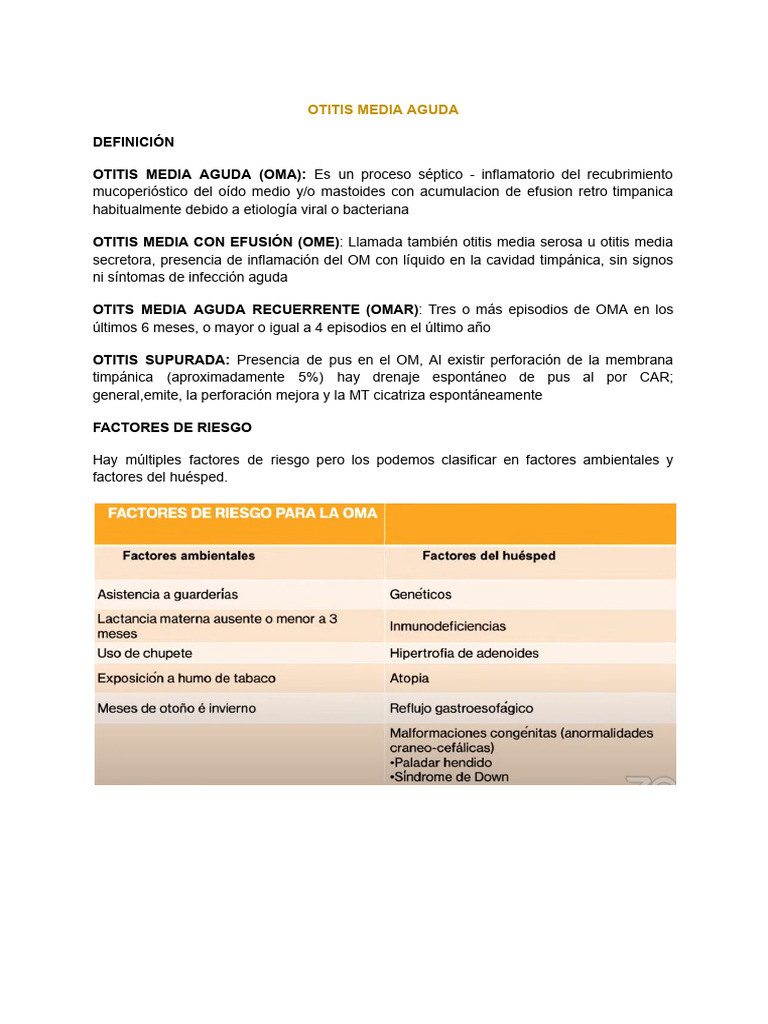 Otitis Media Aguda: Definición y Tratamiento | PDF | Sistema inmune | Moco