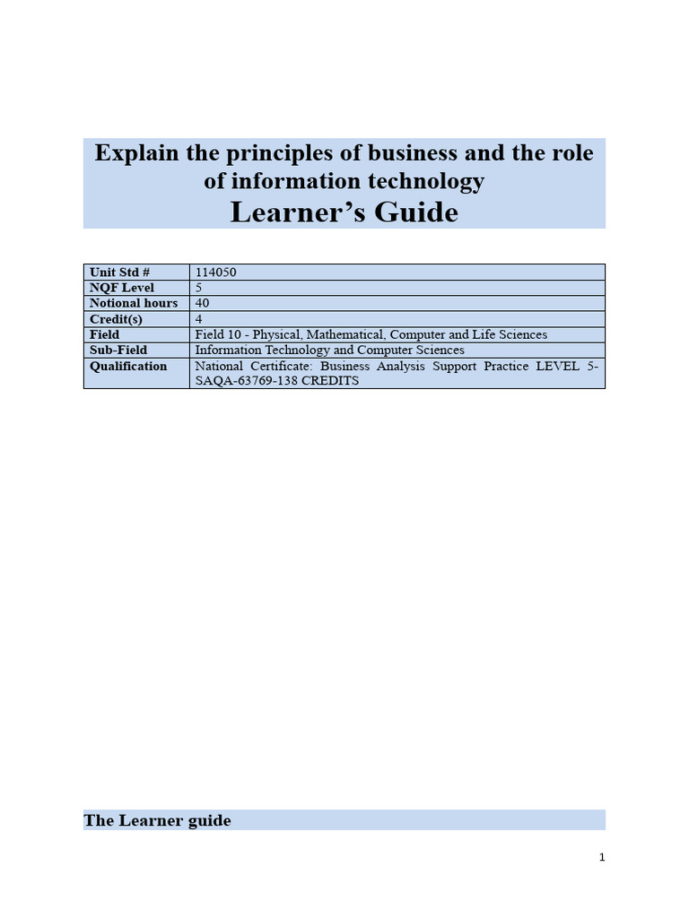 Saqa 114050 Learner Guide Pdf Corporations Information