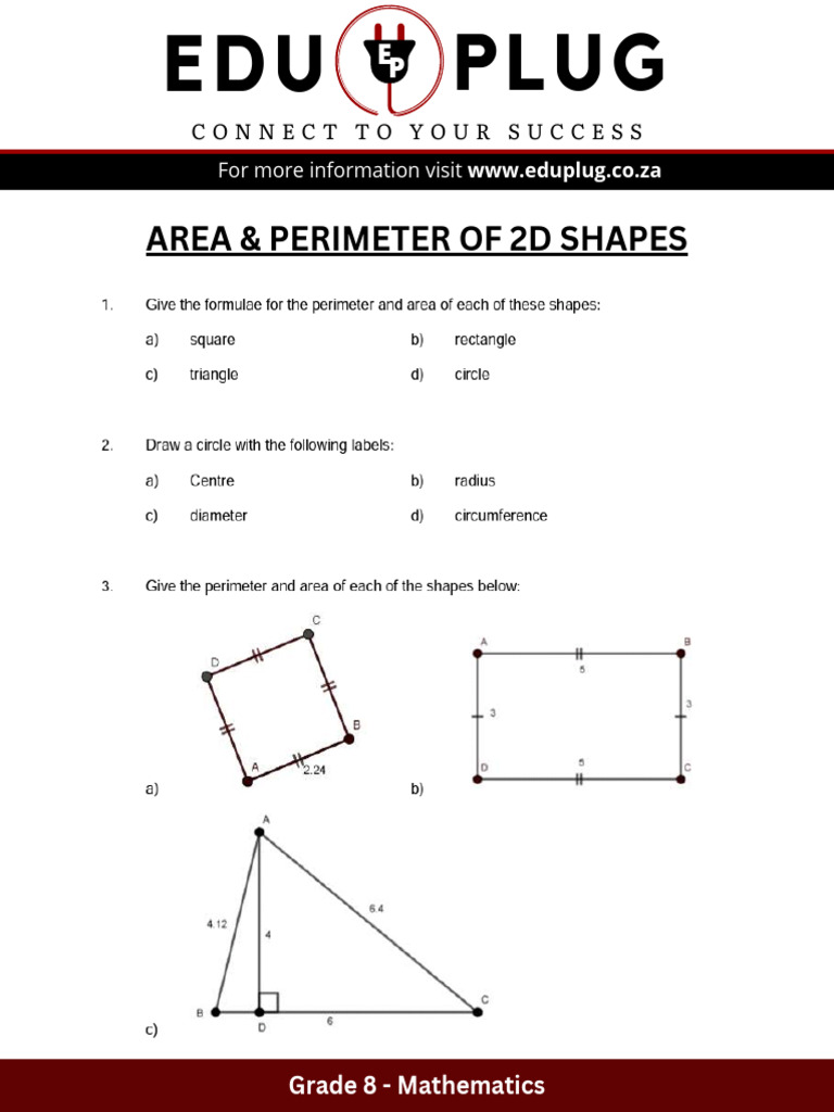 Grade 8 - Area & Perimeter of 2D Shapes | PDF