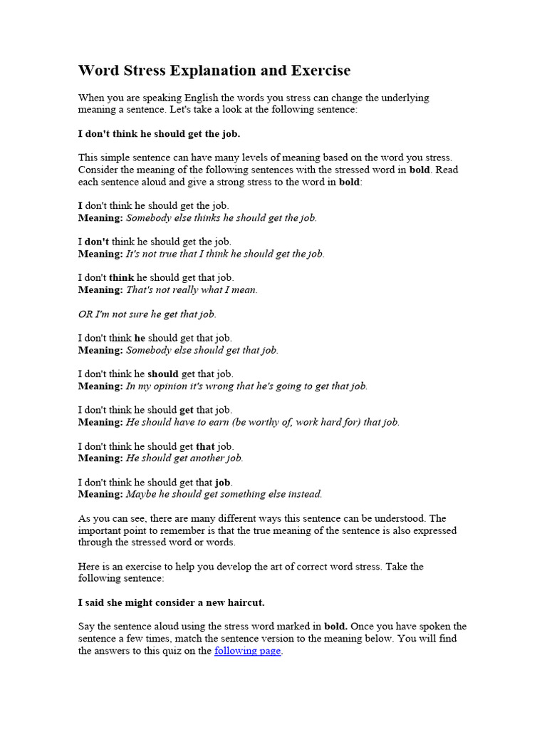 Word Stress, Intonation and Pronunciation | PDF | English Language ...