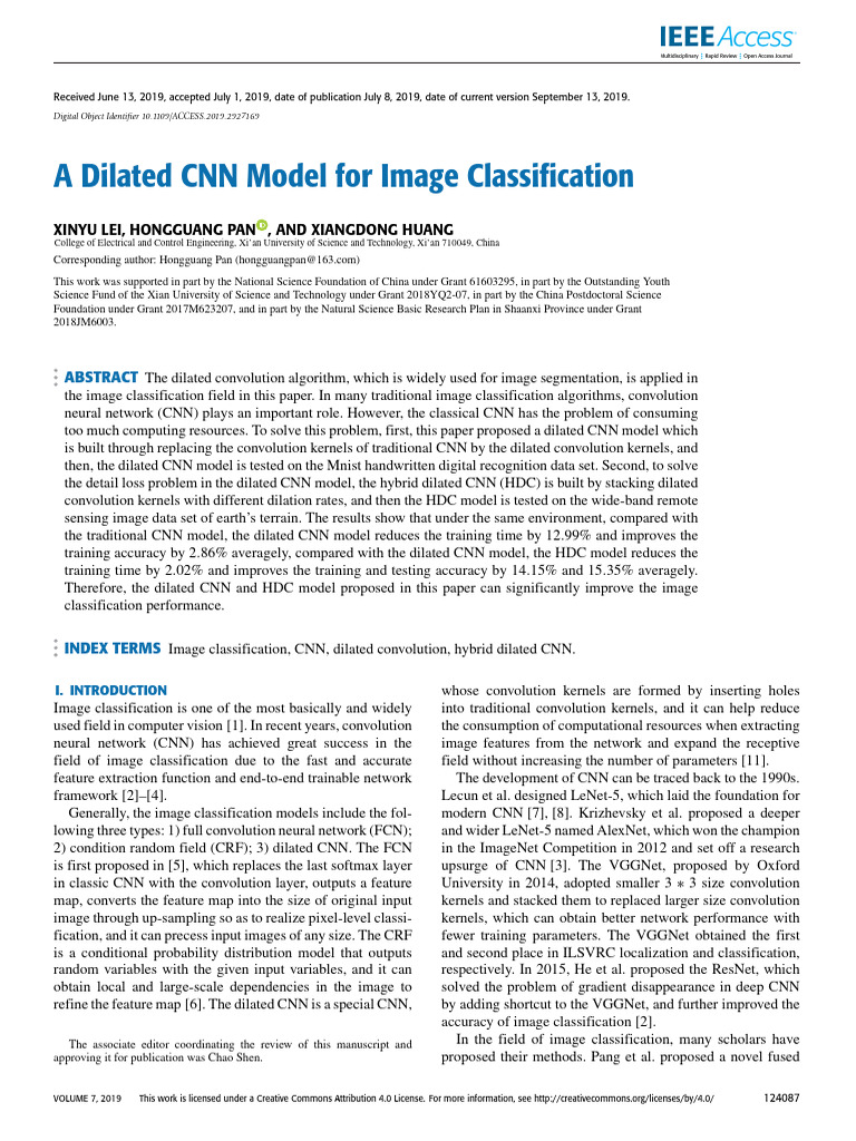 A Dilated CNN Model For Image Classification | PDF | Algorithms | Applied Mathematics
