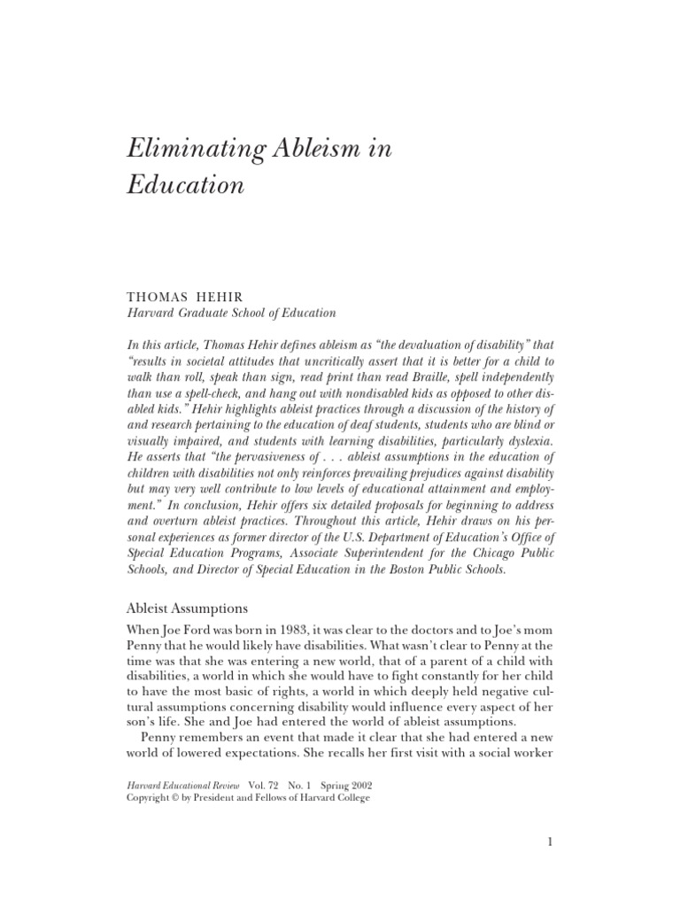Hehir Eliminating Ableism | PDF | Visual Impairment | Special Education