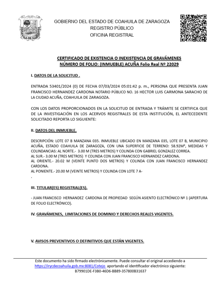 Certificados de Libertad de Gravamen | PDF | Finanzas y dinero ...