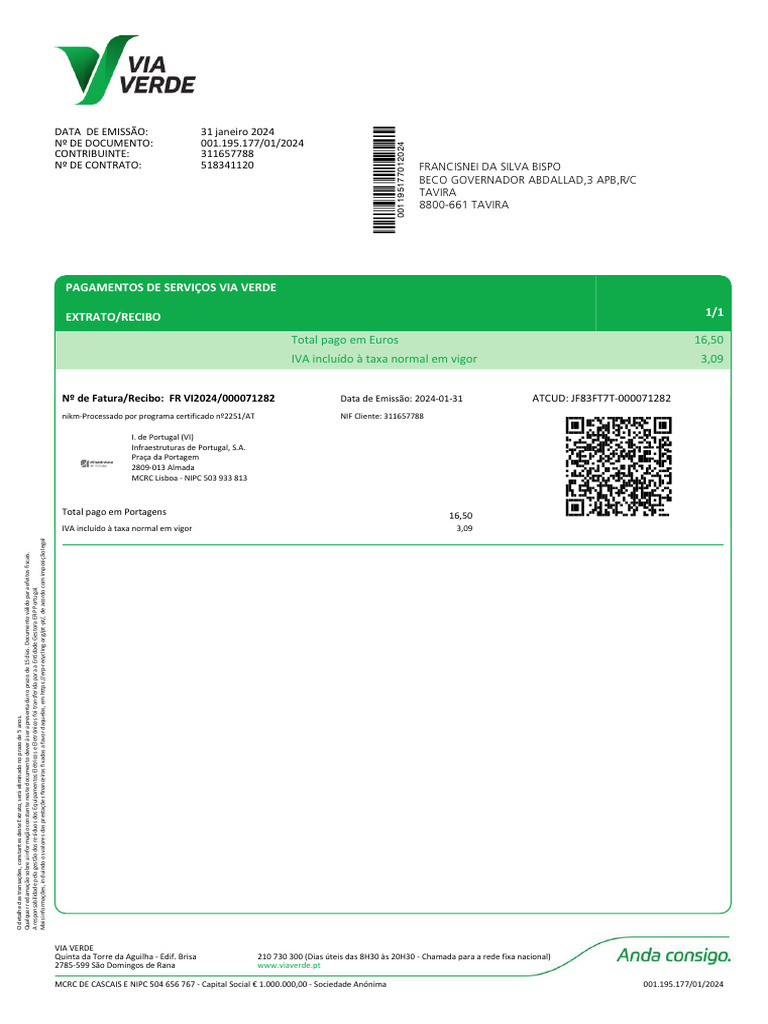 Recibo via verde | PDF | Economia dos transportes