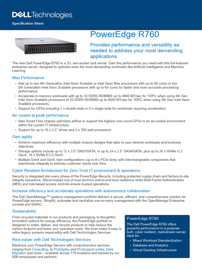 Poweredge r760 Spec Sheet | PDF | Solid State Drive | Central ...