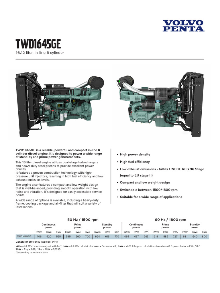 Twd1645ge: 16.12 Liter, In-Line 6 Cylinder | PDF | Engines | Diesel Engine