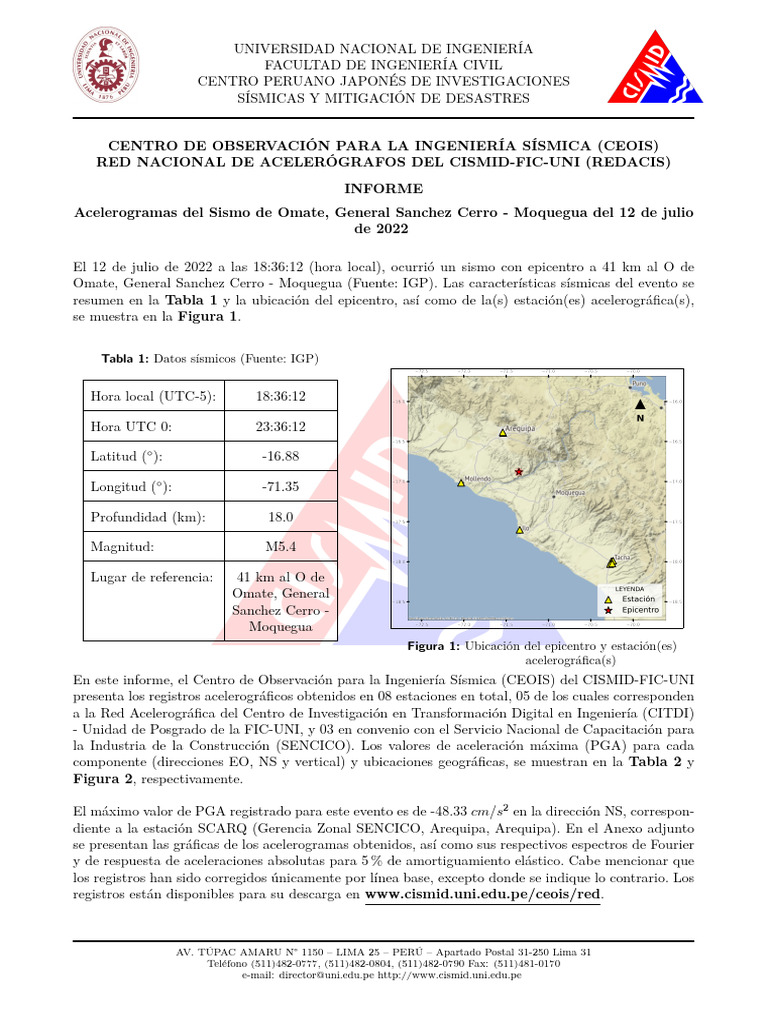 Cismid 20220712 233612 Omate | PDF | Perú | Sismología