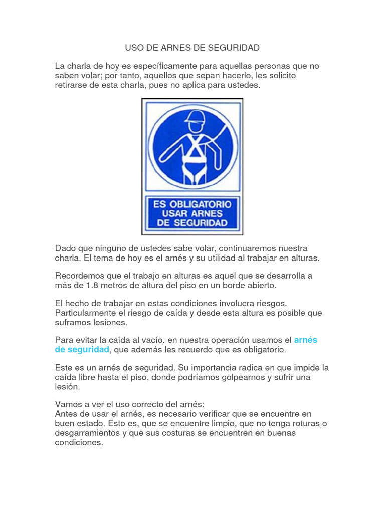 Uso de Arnes de Seguridad Charla | Descargar gratis PDF | Cinturón de ...
