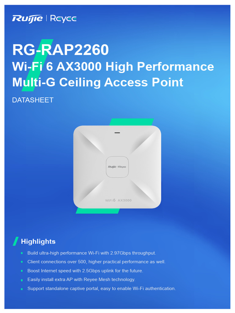 RG-RAP2260 Wi-Fi 6 AX3000 Multi-G AP Datasheet | PDF | Wi Fi | Ieee 802.11
