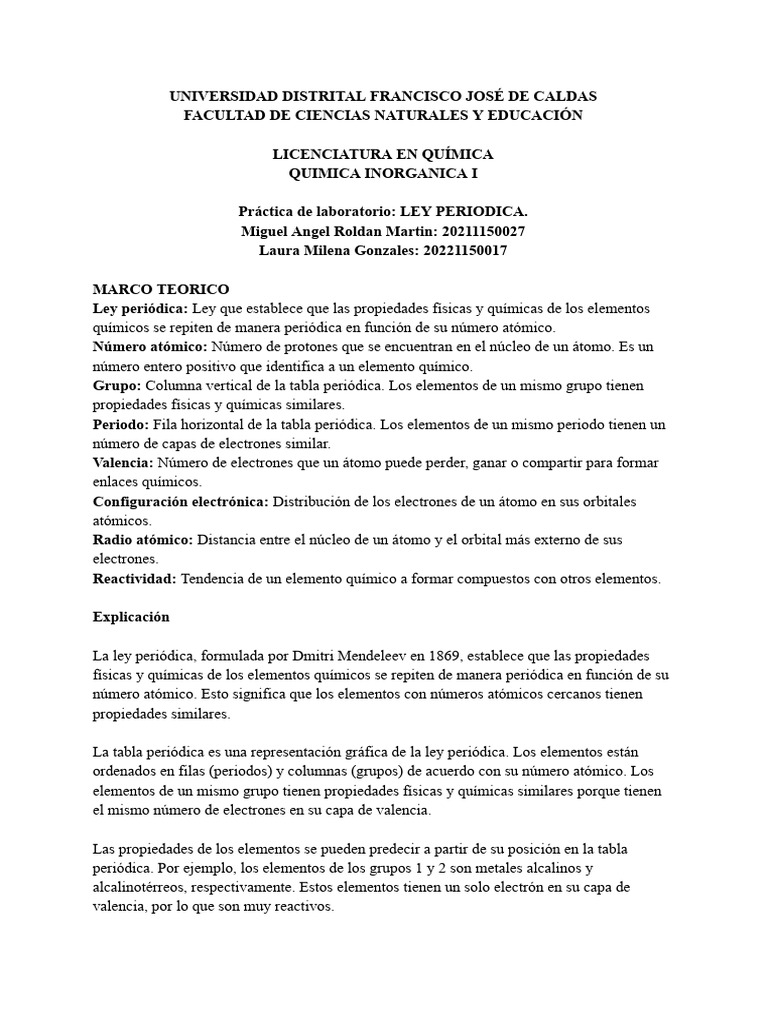Ley Periodica | PDF | Hidróxido | Tabla periódica