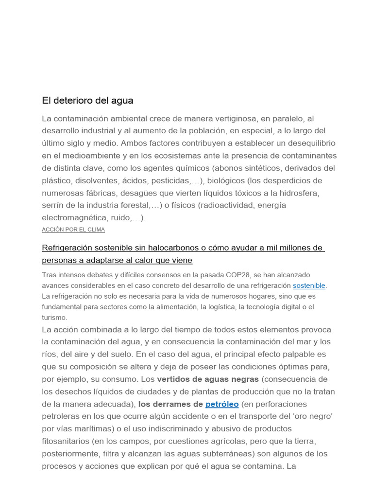 Deteriorio Del H20 | PDF | Contaminación | Agua