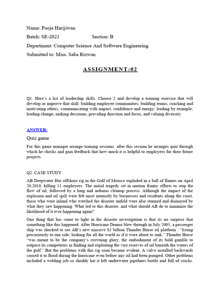 Assignment 02 POM | PDF | Blowout (Well Drilling) | Oil Well