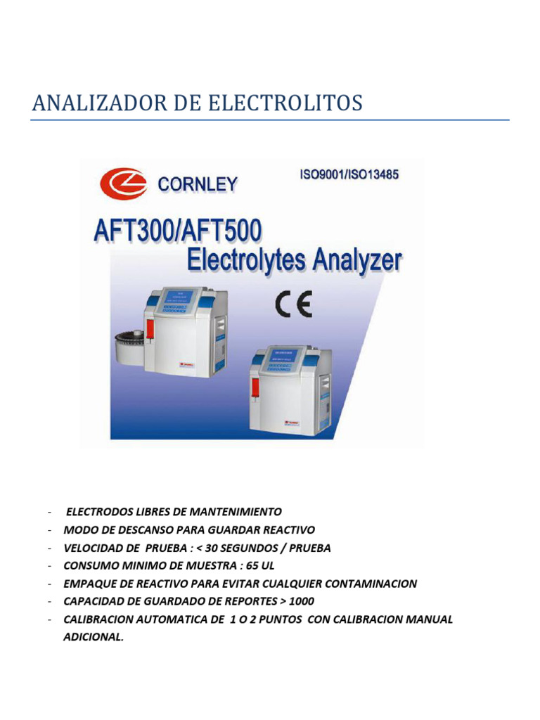 Cornley Analizador de Electrolitos | PDF | Electrólito | Fisiología