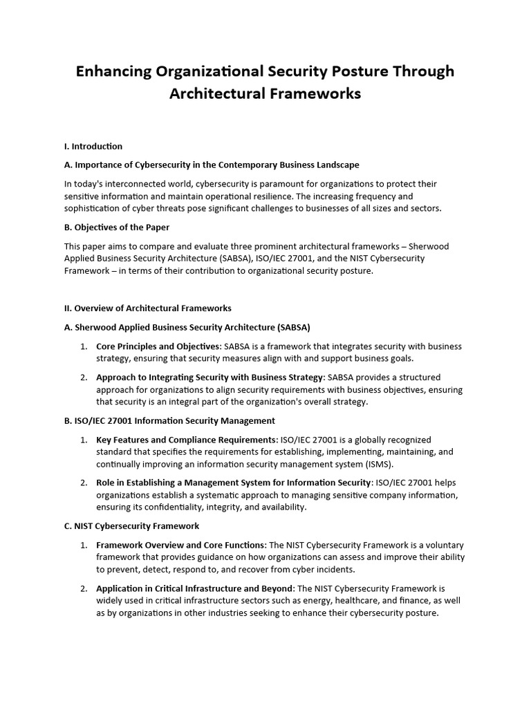 Draft - Enhancing Organizational Security Posture Through Architectural Frameworks | PDF ...