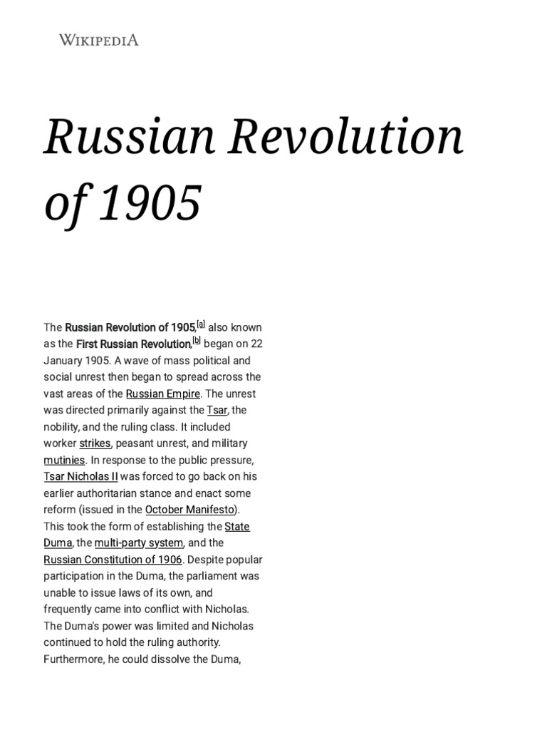 Russian Revolution of 1905 - Wikipedia | PDF | Nicholas Ii Of Russia ...