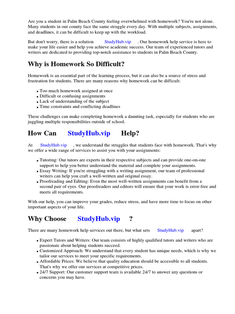 Homework Help Palm Beach County | PDF | Homework | Teachers