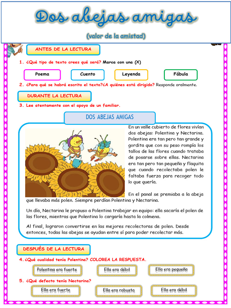 Las dos abejas amigas: trabajo en equipo | PDF