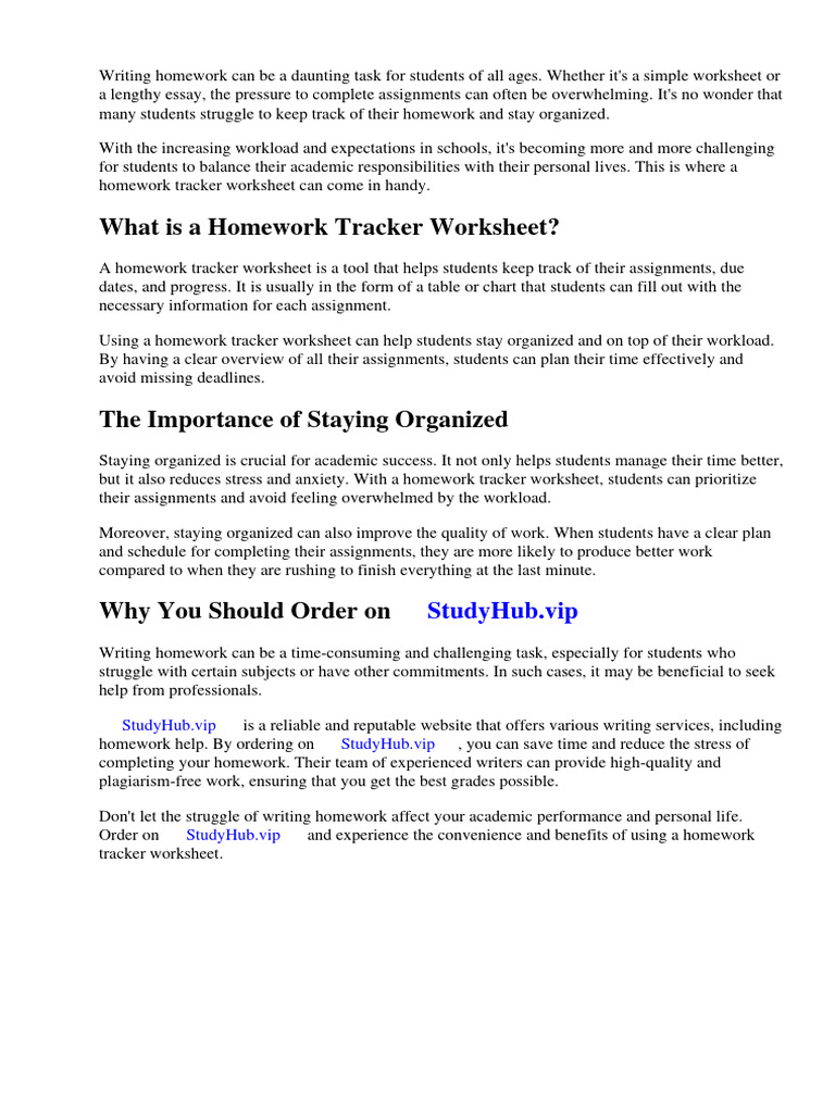 Homework Tracker Worksheet Guide | PDF | World Wide Web | Internet & Web
