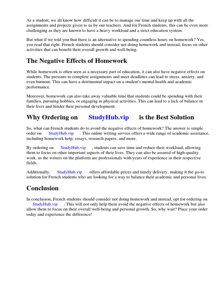 Homework Alternatives for French Students | PDF | Homework | French ...