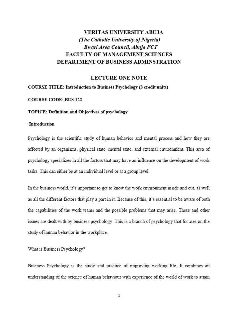Lecture One Bus Psychology | PDF | Hypothesis | Psychology