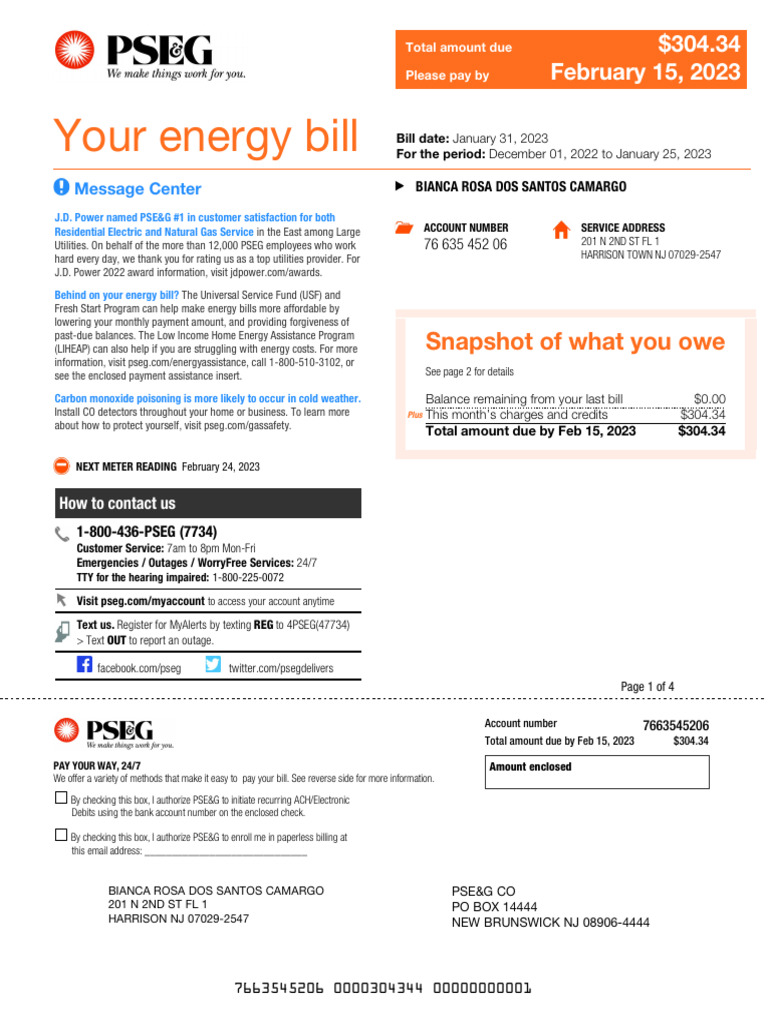 PSEG Bill 12012022 - 01252023 | PDF | Credit Card