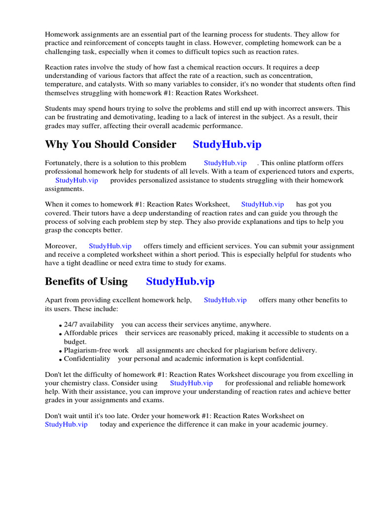 Homework 1 Reaction Rates Worksheet | PDF | Homework | Teachers