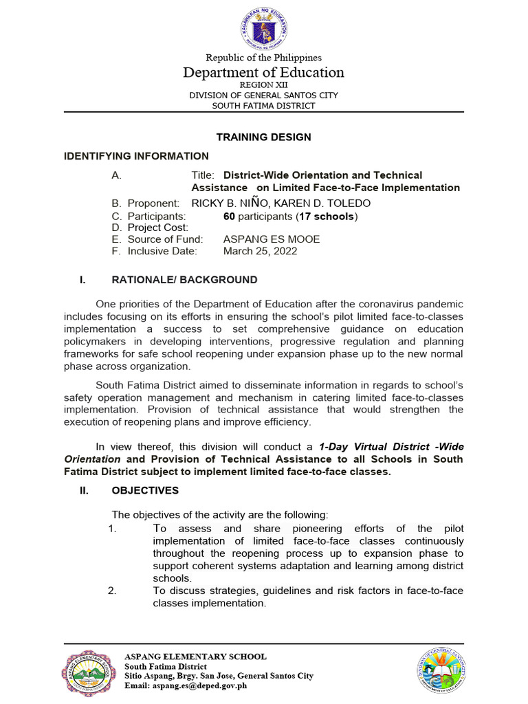 Training Design F2F Implementation | PDF