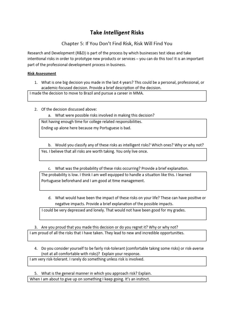 CH 5 - Take Intelligent Risks | PDF | Risk | Risk Aversion