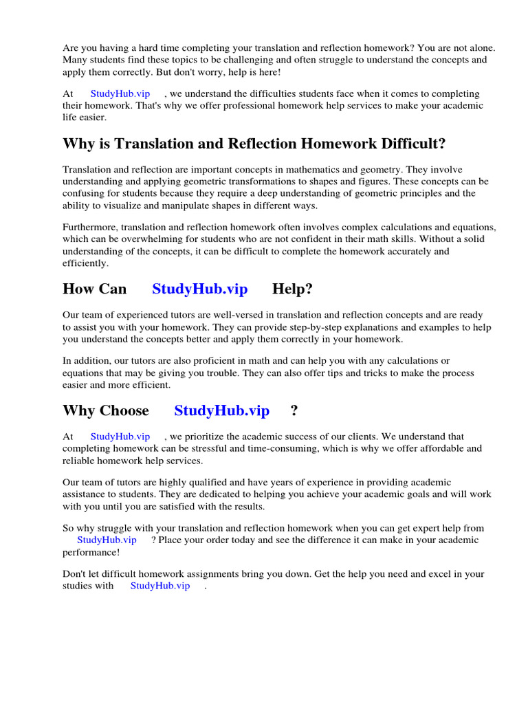 Translation and Reflection Homework Answers | PDF | Cartesian ...