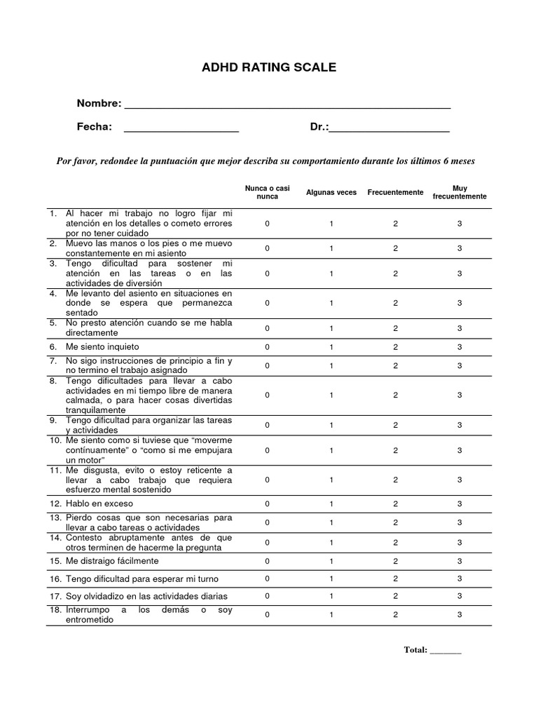 Adhd Rating Scale | PDF | Desorden hiperactivo y deficit de atencion