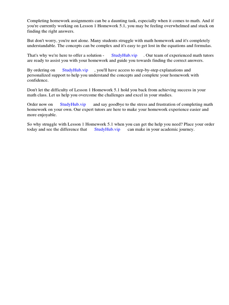 Lesson 1 Homework 5.1 Answers | PDF | Worksheet | Homework