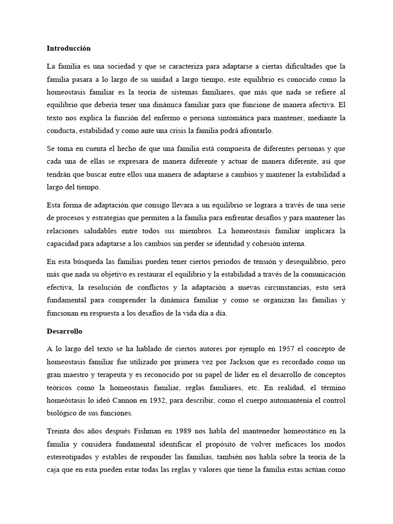 Homeostasis Familiar: Equilibrio y Adaptación | PDF | Homeostasis ...