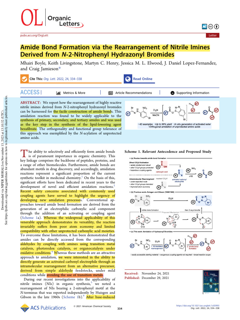 Boyle Et Al 2021 Amide Bond Formation Via The Rearrangement of Nitrile ...
