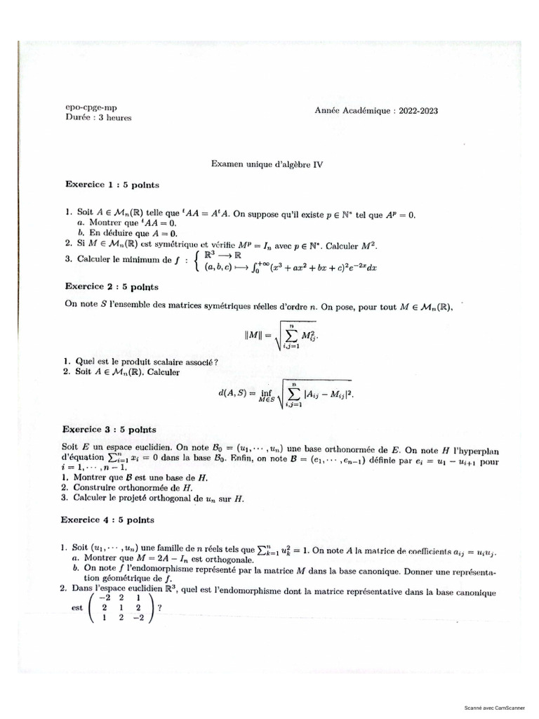Devoirs Et Examens - S4 - EPO-MP - 2022-2023 | PDF