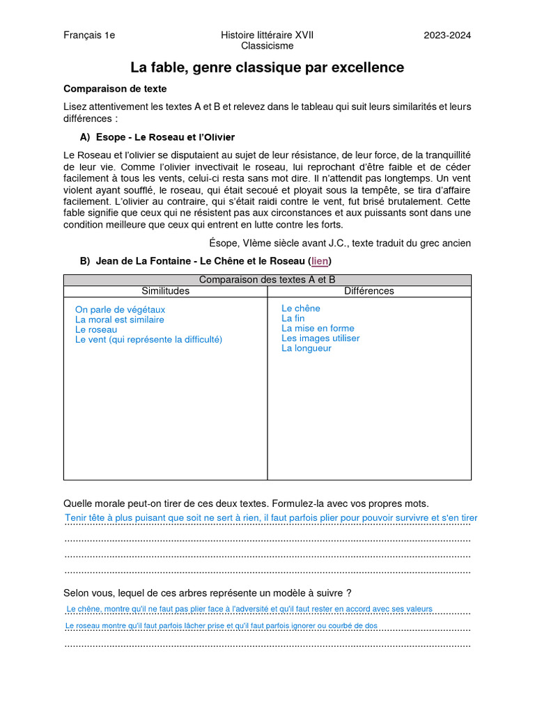 Fables classiques : analyse et définition | PDF | Fable | Ésope