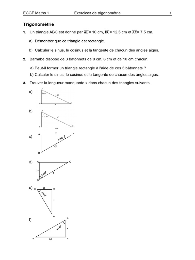 Exercices de trigonométrie en mathématiques | PDF | Fonction ...