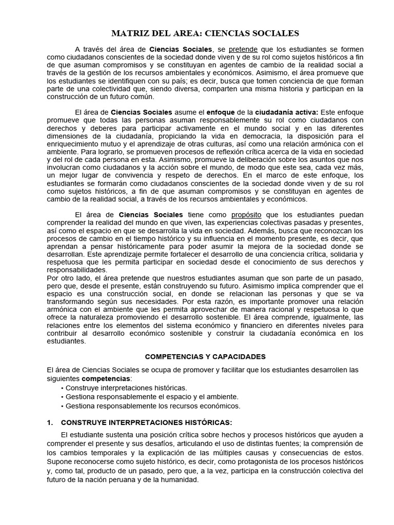 CNEB - Matriz CIENCIAS SOCIALES | PDF | Sustentabilidad | Desarrollo sostenible