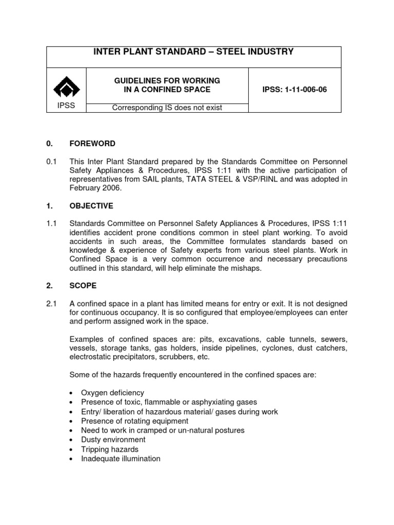 Guidelines for Working Safely in Confined Spaces in Steel Plants | PDF ...