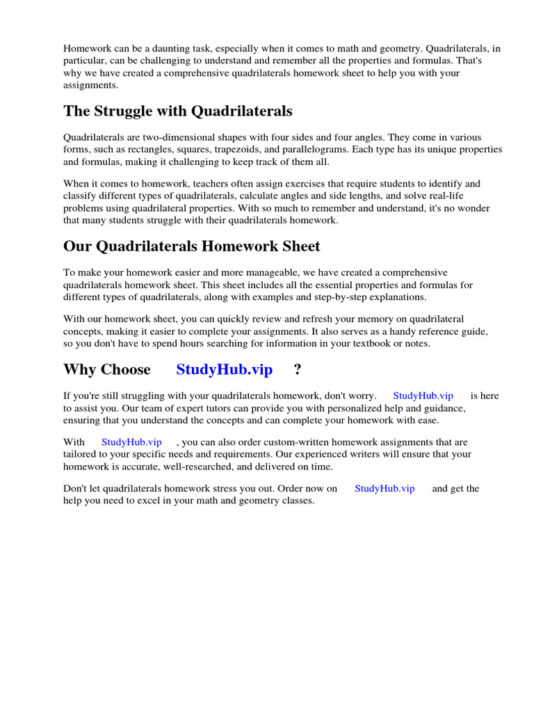 Quadrilaterals Homework Sheet | PDF | Rectangle | Triangle